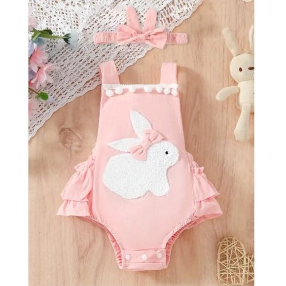 One Pieces | Easter Bunny Rabbit Baby Girls Pink Ruffle Romper Jumpsuit ...
